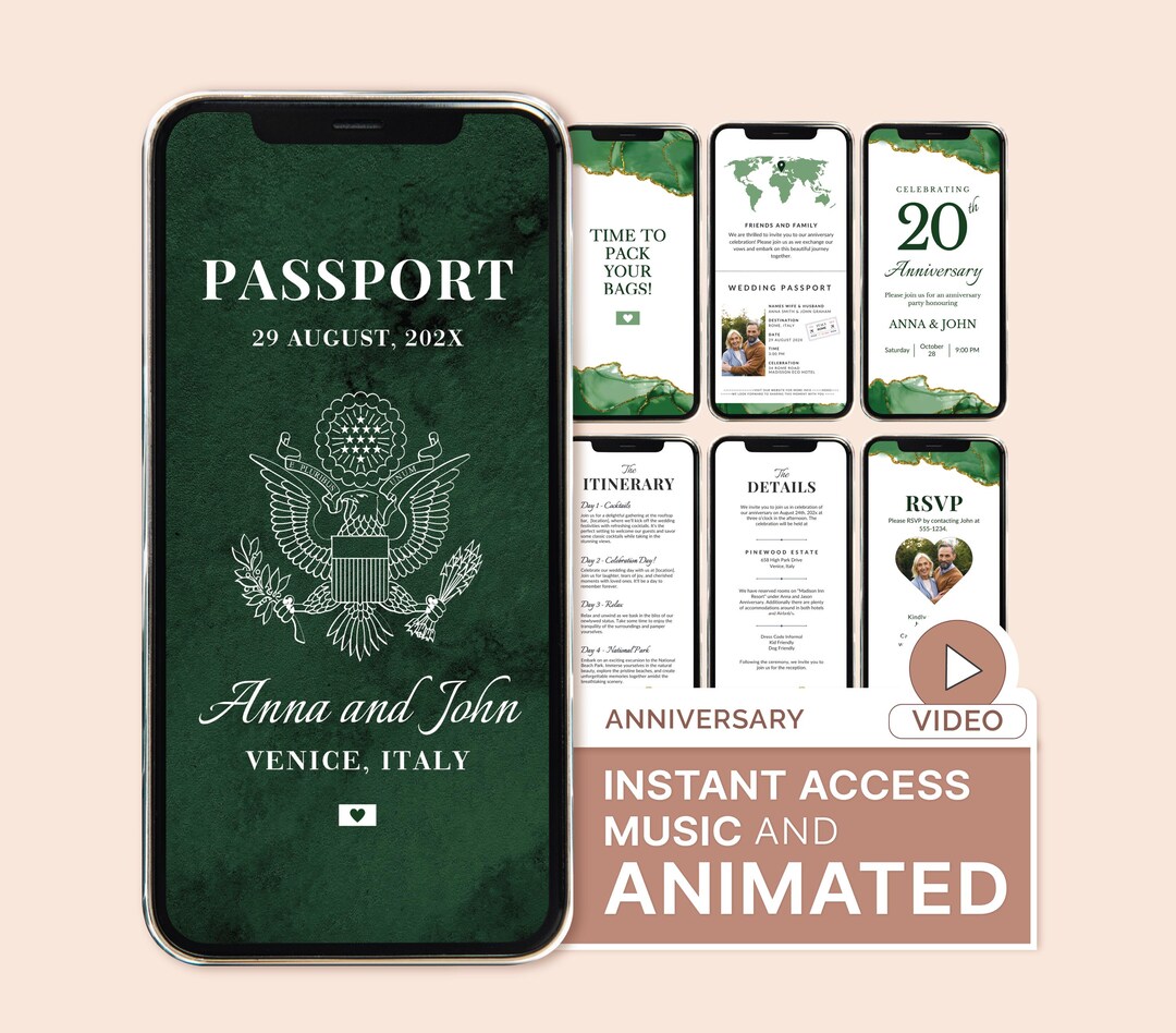 Luxury Anniversary Party Invitation Passport Custom Destination Party ...