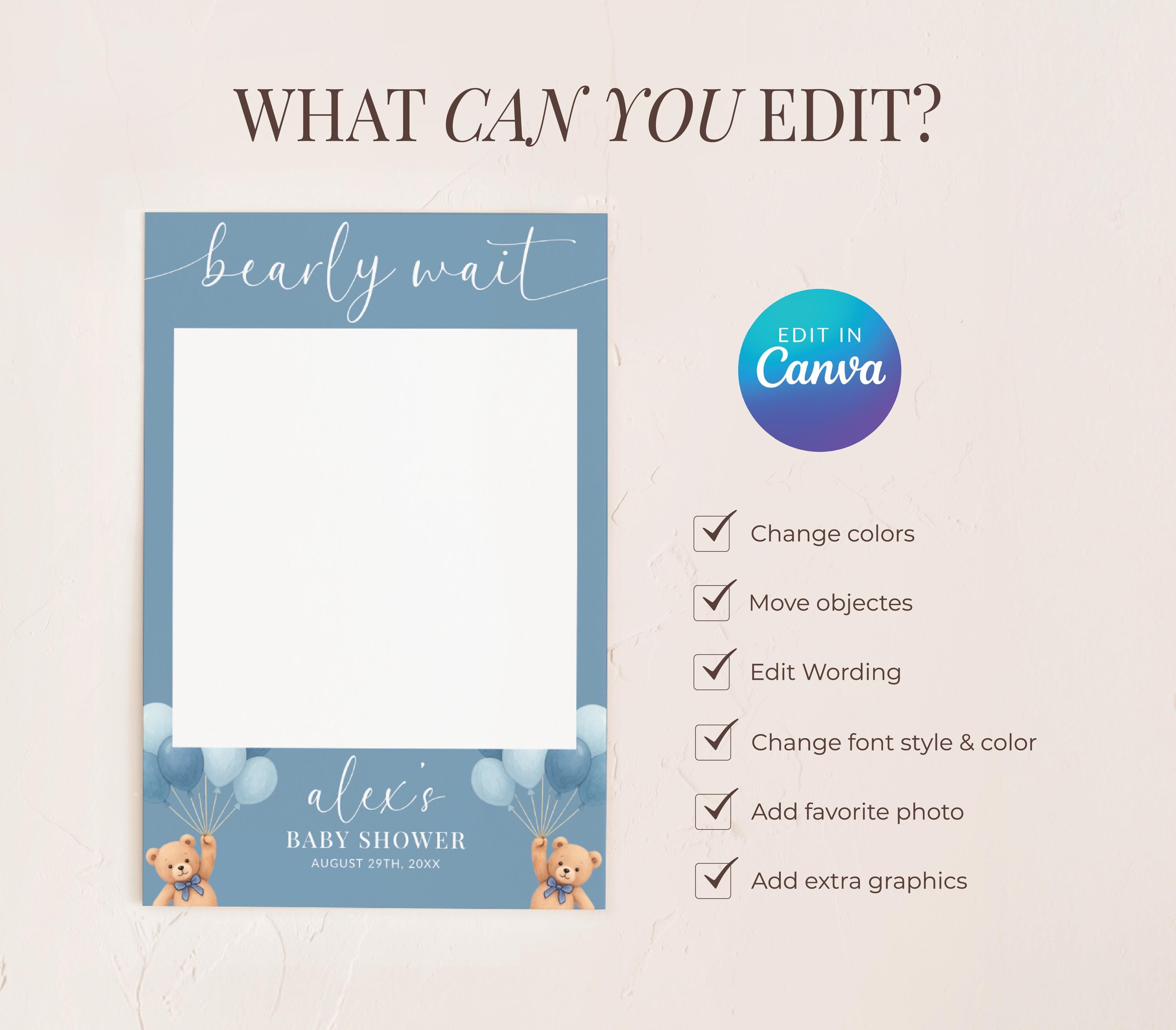 Bearly Wait Baby Shower Photo Booth Frame for Boy Blue Teddy Bear ...