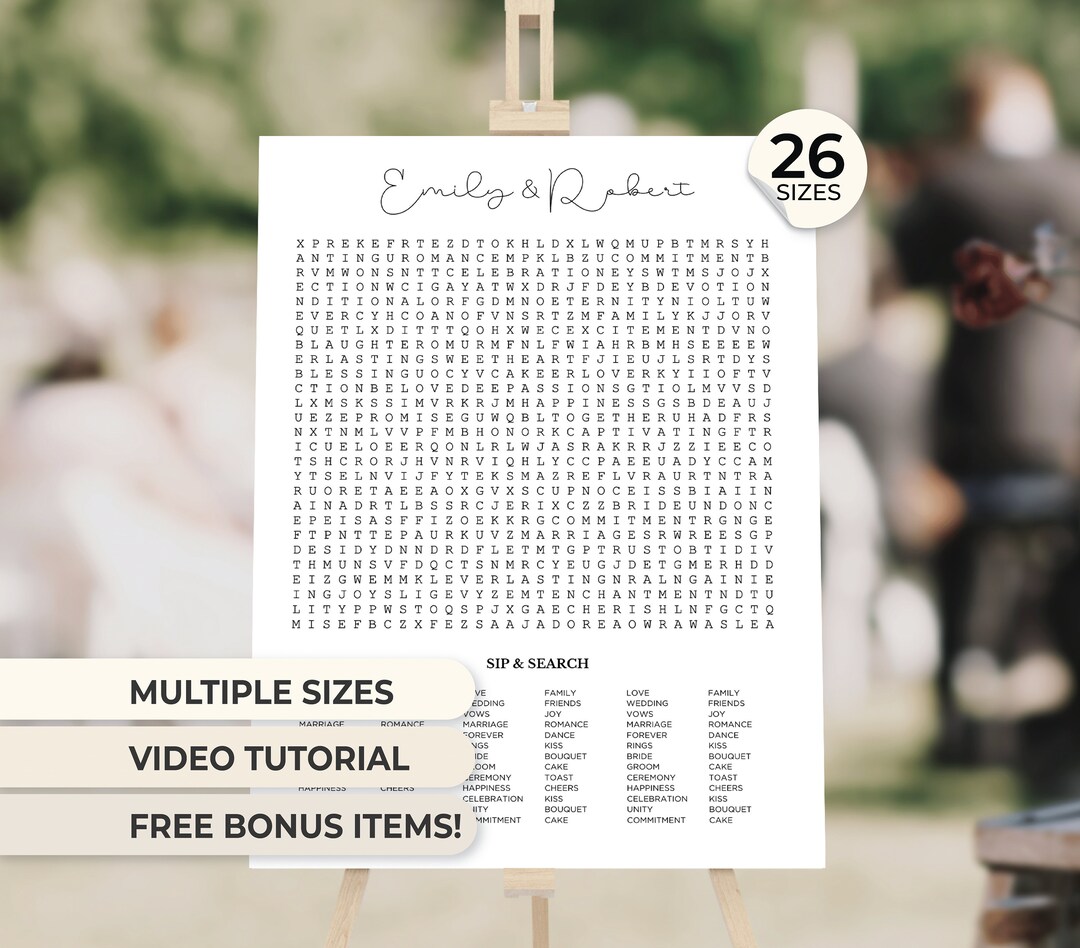 Large Sip and Search Wedding Word Search Template Wedding Sip and ...
