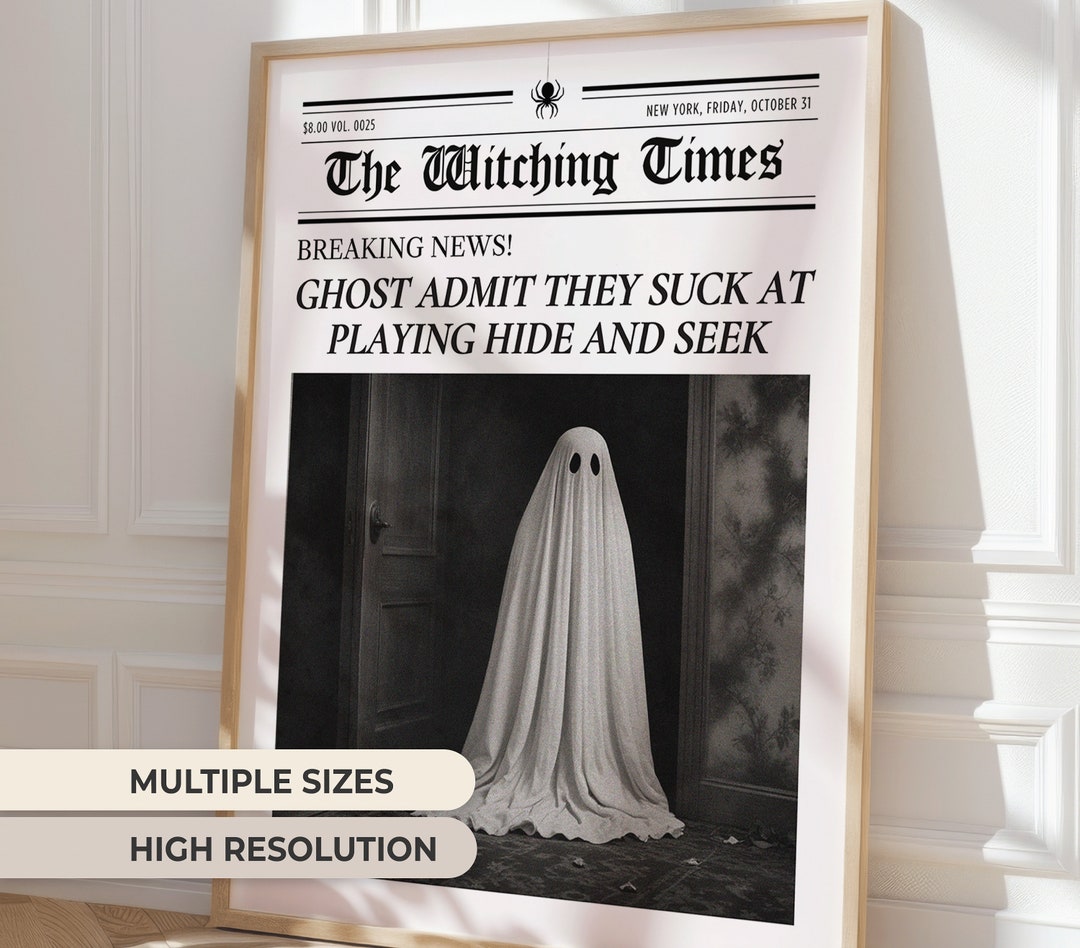 Ghost Wall Art Print Halloween Home Decor Ghost Newsprint Halloween ...
