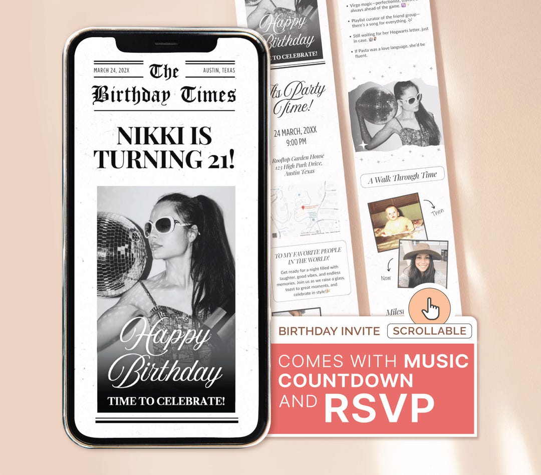NEWSPAPER Birthday Invitation Template Birthday 21st Birthday ...