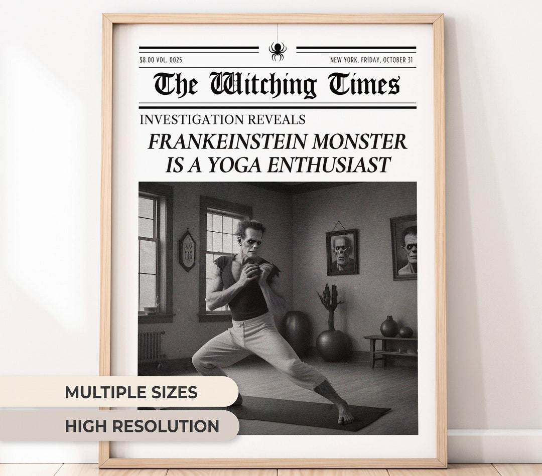 Frankenstein Poster Halloween Print Yoga Wall Art Halloween Newspaper ...