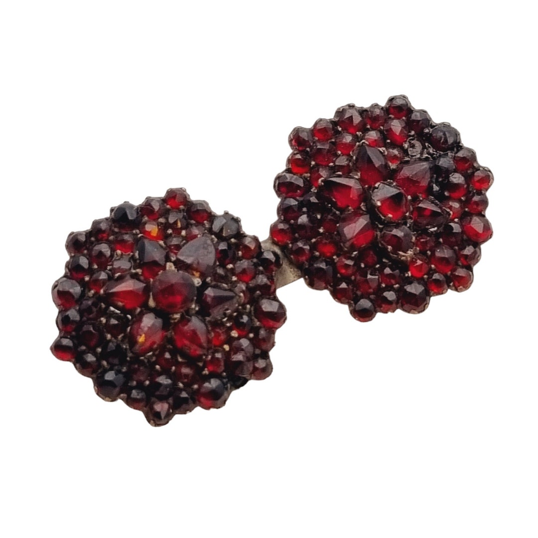 Antique Victorian Bohemian Garnet Double Button Golden Brooch, January ...