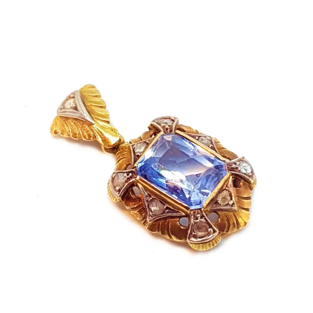 Art Deco Diamond and Gold Pendant. With Simile of Aquamarine - Etsy