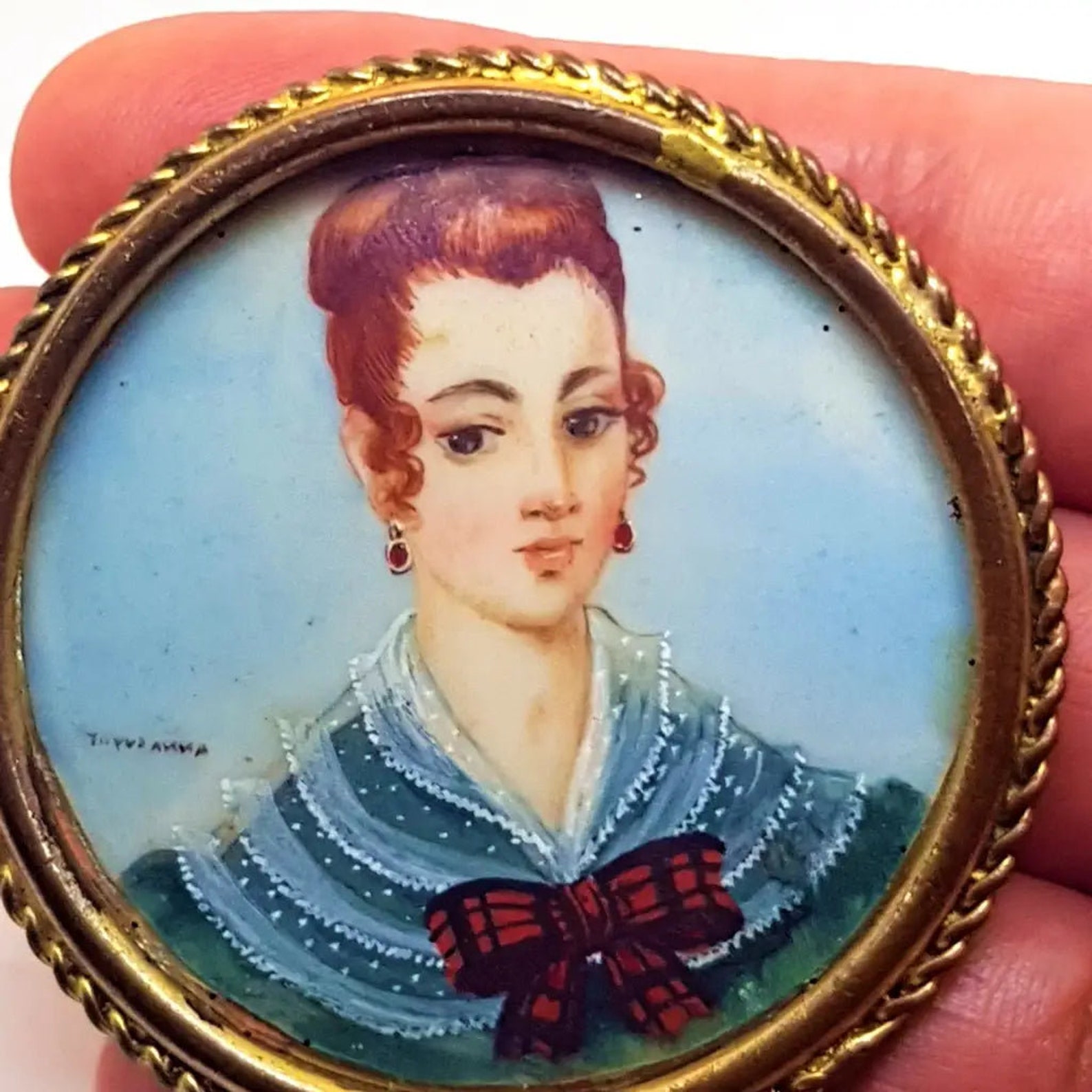 Victorian Miniature Hand Painted Lady Brooch Hand Painted Cameo Brooch ...