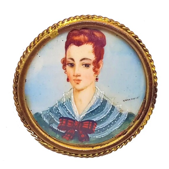 Victorian Miniature Hand Painted Lady Brooch Hand Pai… - Gem
