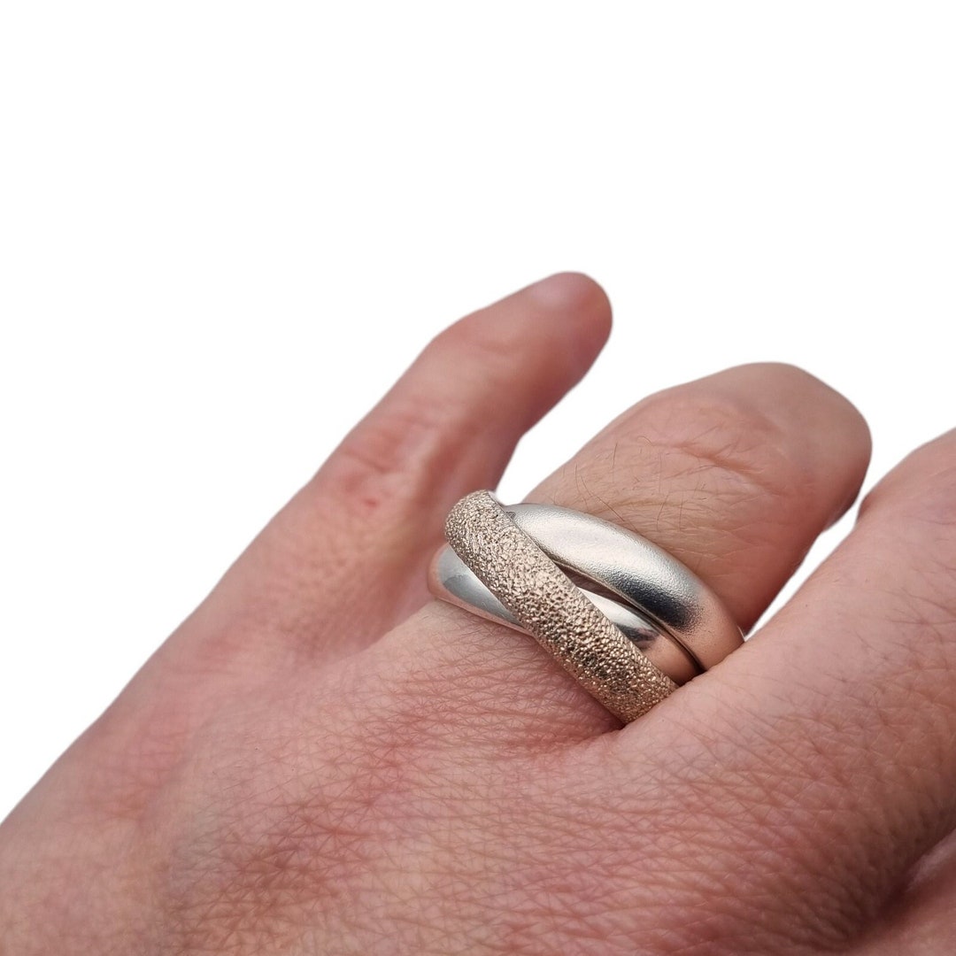 Three Band Rolling Ring Sterling Silver Interlocking Trinity - Etsy
