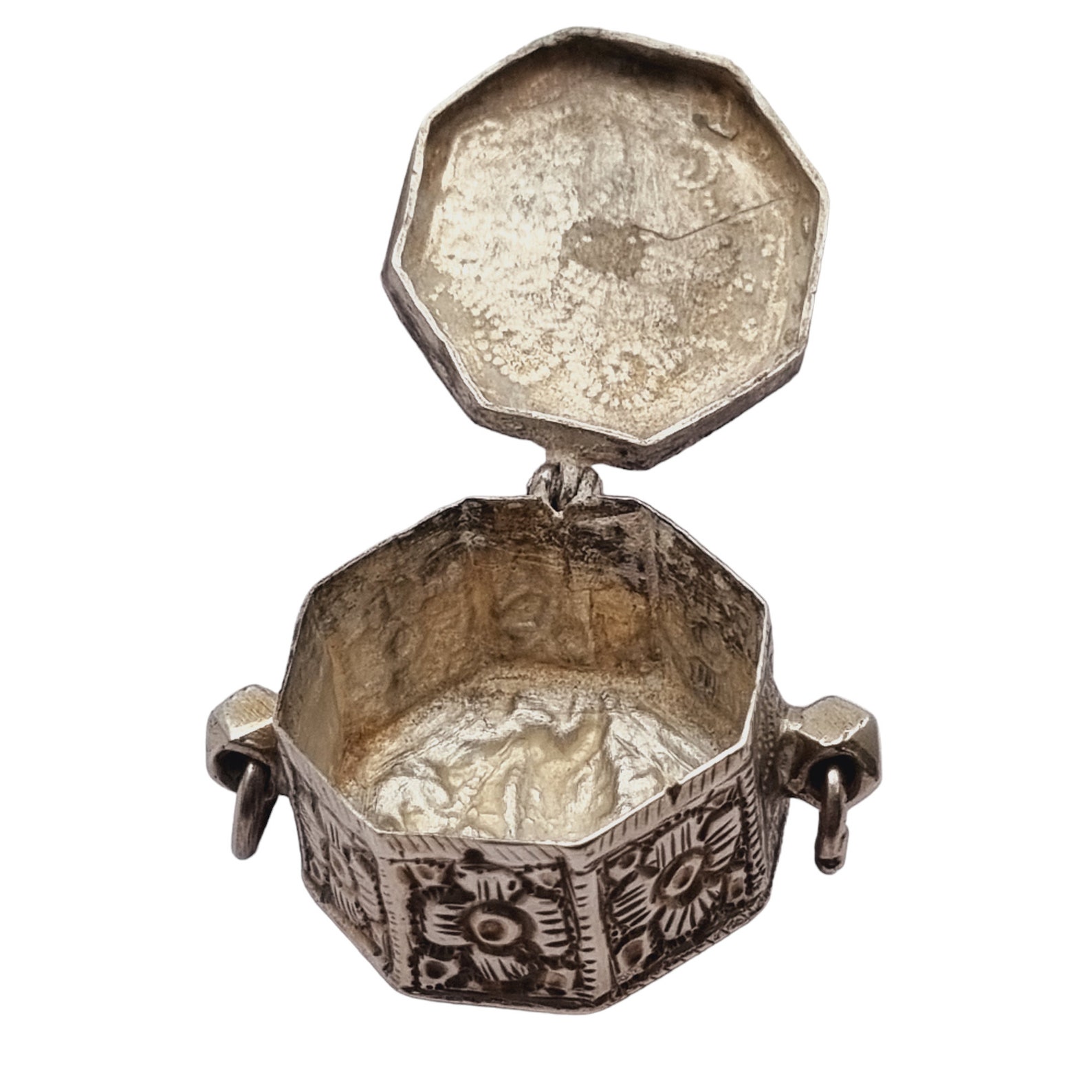 Octagonal Talismanic Amulet in Solid Silver, Embossed, Ethnic Style and ...