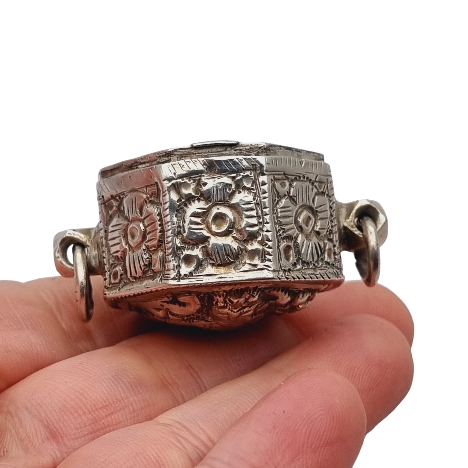 Octagonal Talismanic Amulet in Solid Silver, Embossed, Ethnic Style and ...