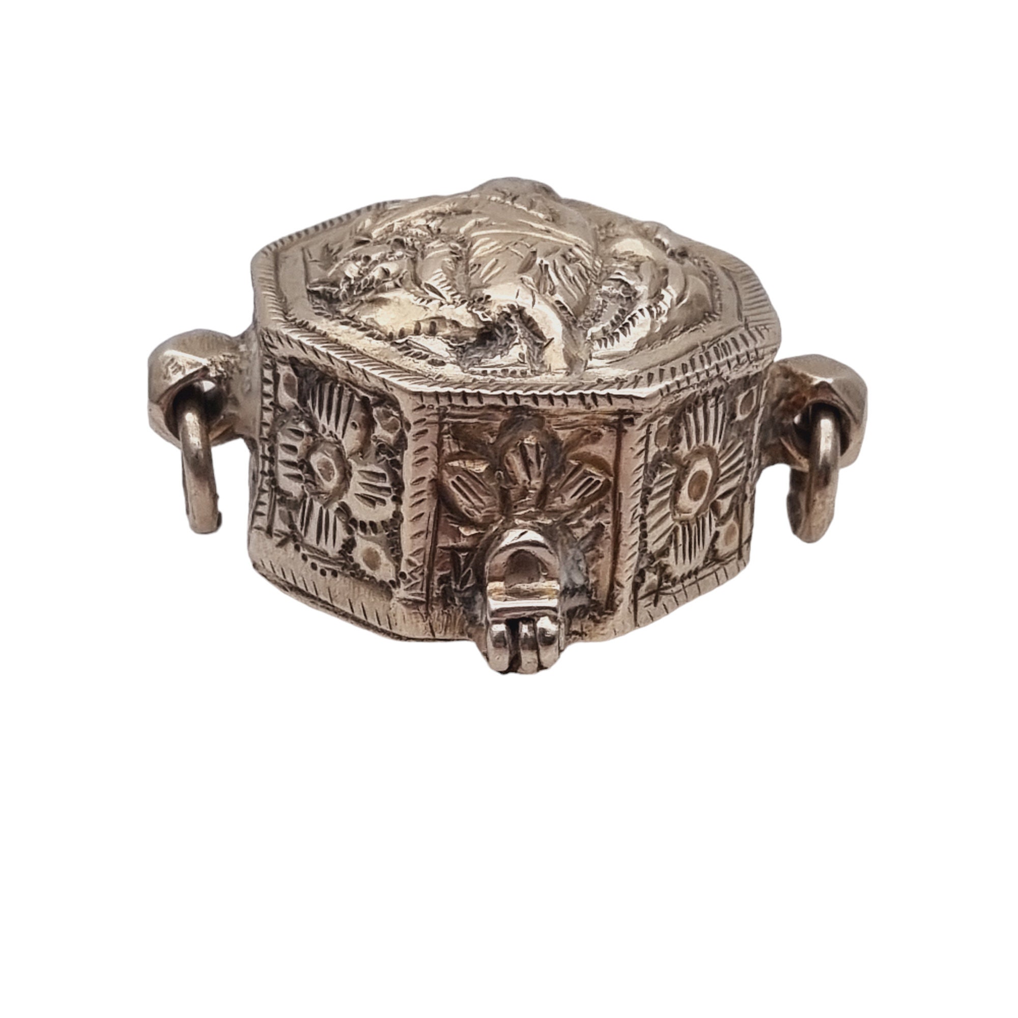 Octagonal Talismanic Amulet in Solid Silver, Embossed, Ethnic Style and ...
