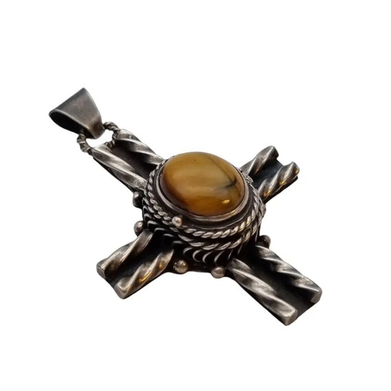 Sterling Silver Cross Pendant with Tigers Eye, Cathol… - Gem