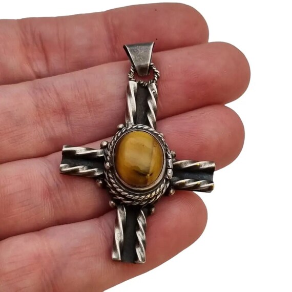 Sterling Silver Cross Pendant with Tigers Eye, Cathol… - Gem