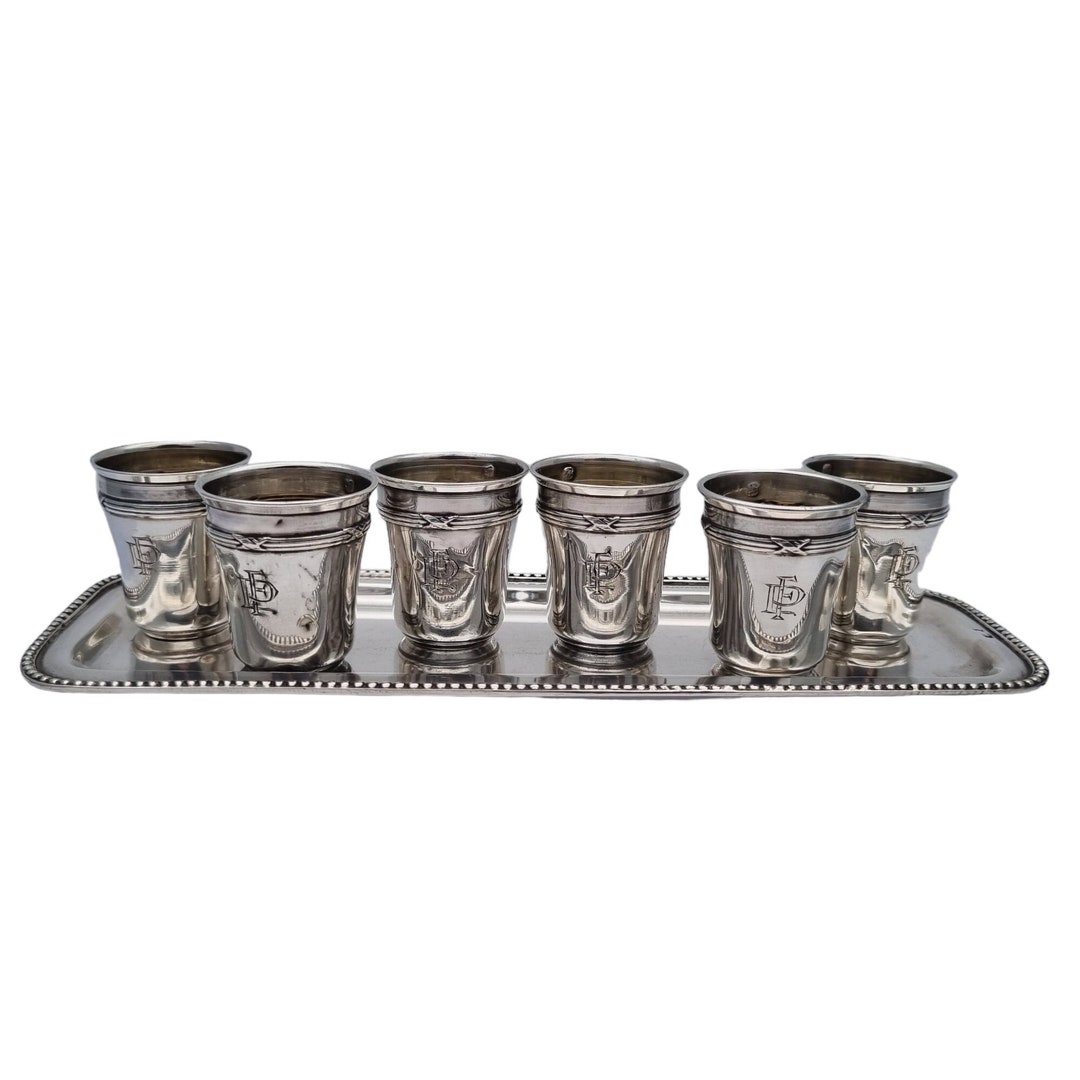 Set of Six Sterling Silver Liquor Glasses With Tray Antique - Etsy