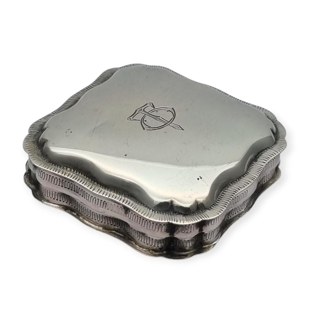 Antique 800 Silver Square Box With Wavy Edge and Monogram, a Jewelry ...