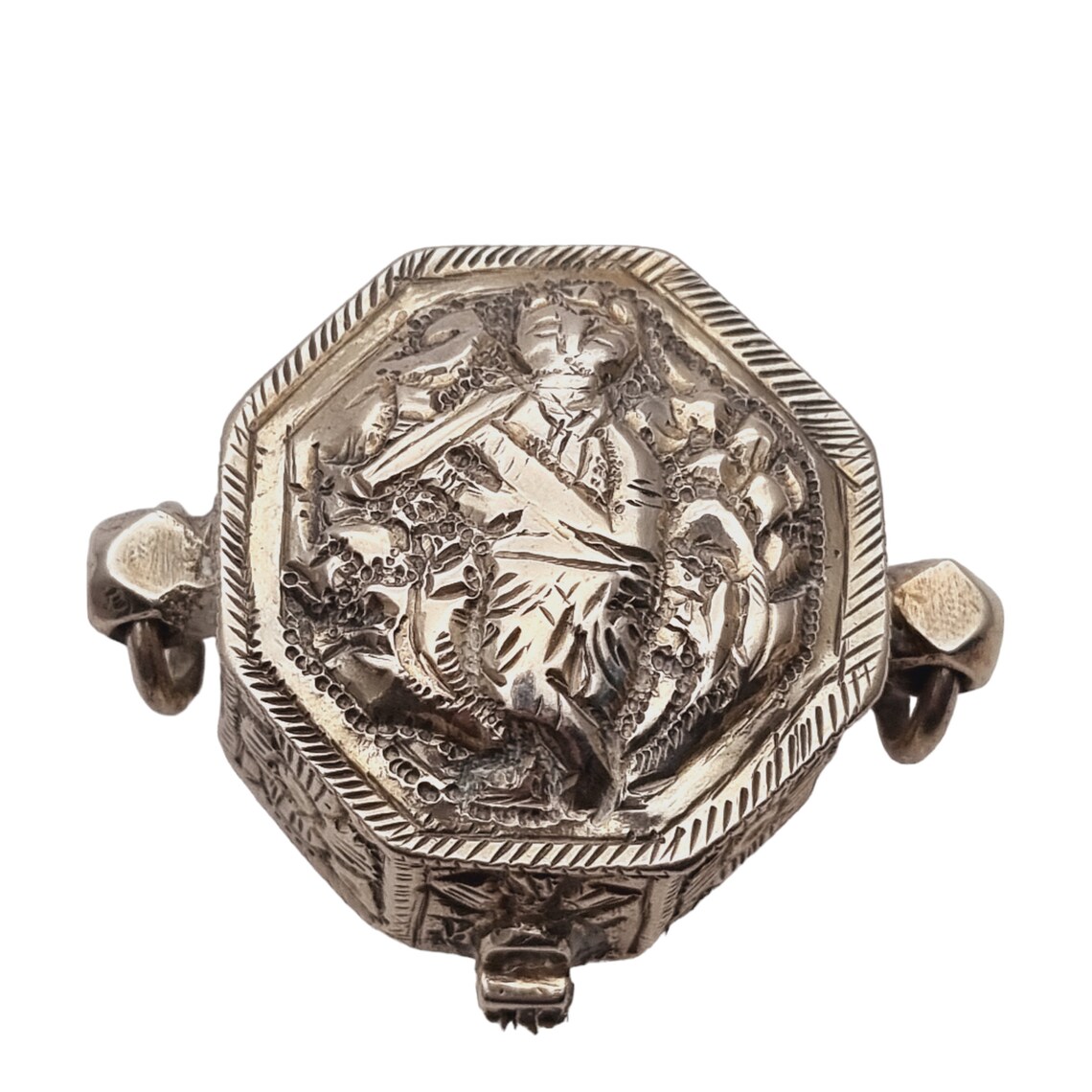Octagonal Talismanic Amulet in Solid Silver, Embossed, Ethnic Style and ...