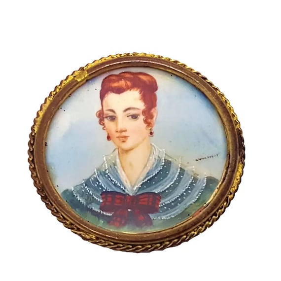 Victorian Miniature Hand Painted Lady Brooch Hand Pai… - Gem