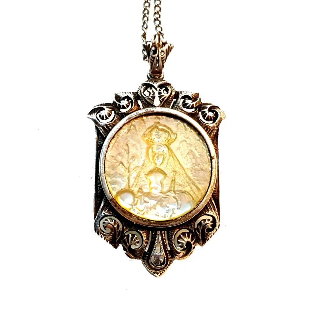 Art Deco Religious Medal, Nacar Religious Engraving Medal, Religious ...