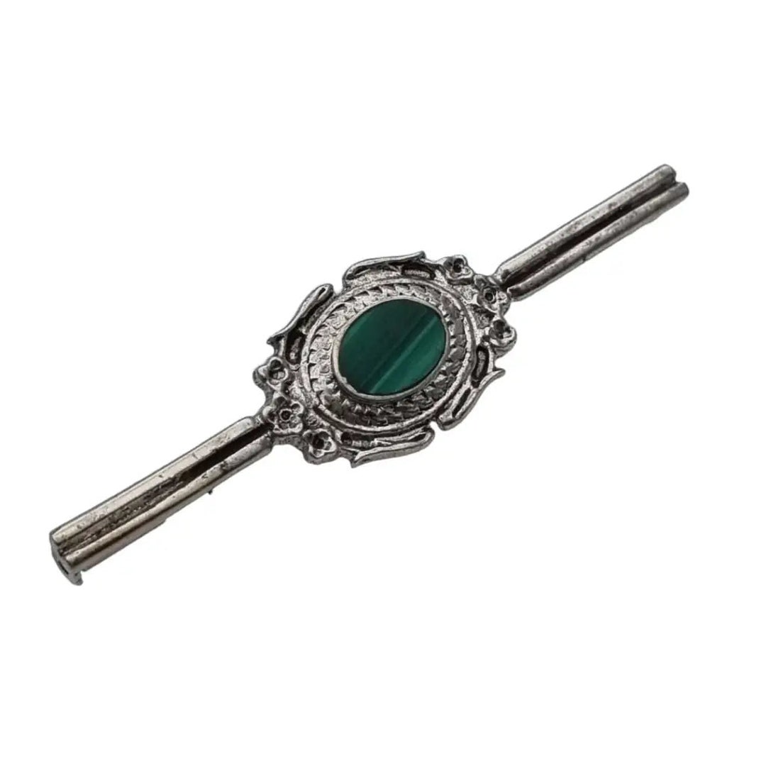 Green Malachite Silver Art Deco Brooch for Women, Long Lapel Pin ...