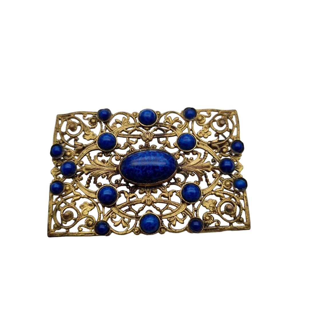 Modernist Gold and Blue Rectangular 1940s Brooch for Women - Etsy