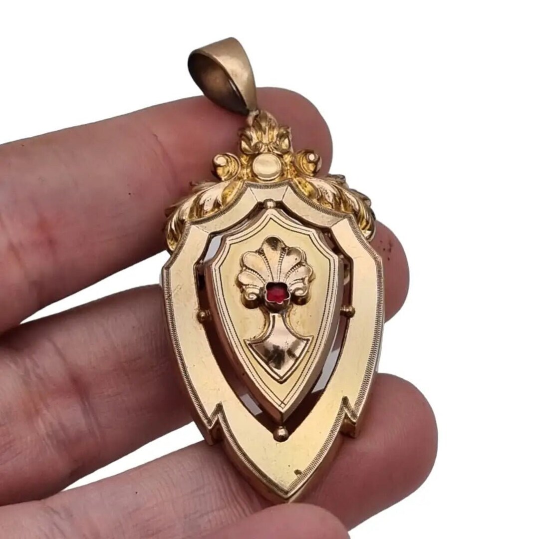 Victorian Medallion Pendant, Victorian Pink Stone Embellished Antique ...