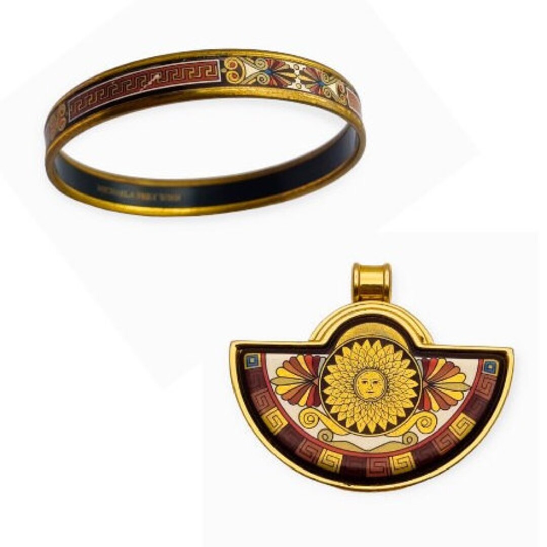 Michaela Frey Set, Greco-roman Style Pendant and Bracelet, Brown, Gold ...