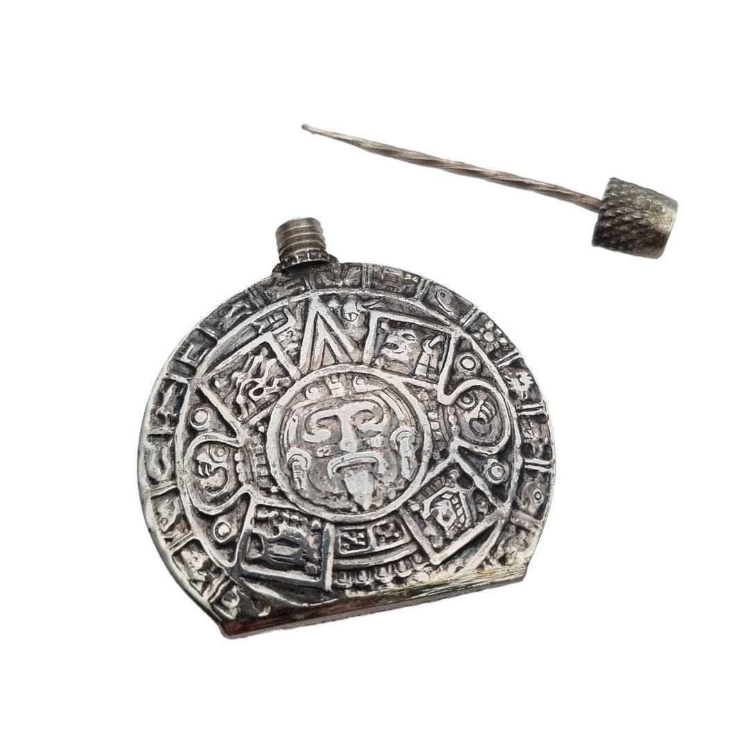 Vintage Mexican Sterling Silver Perfume/aroma Bottle With Aztec ...