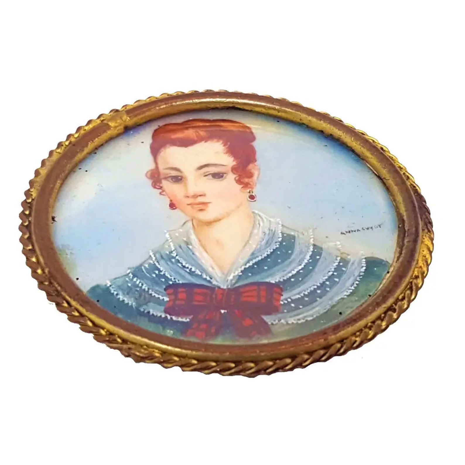 Victorian Miniature Hand Painted Lady Brooch Hand Painted Cameo Brooch ...