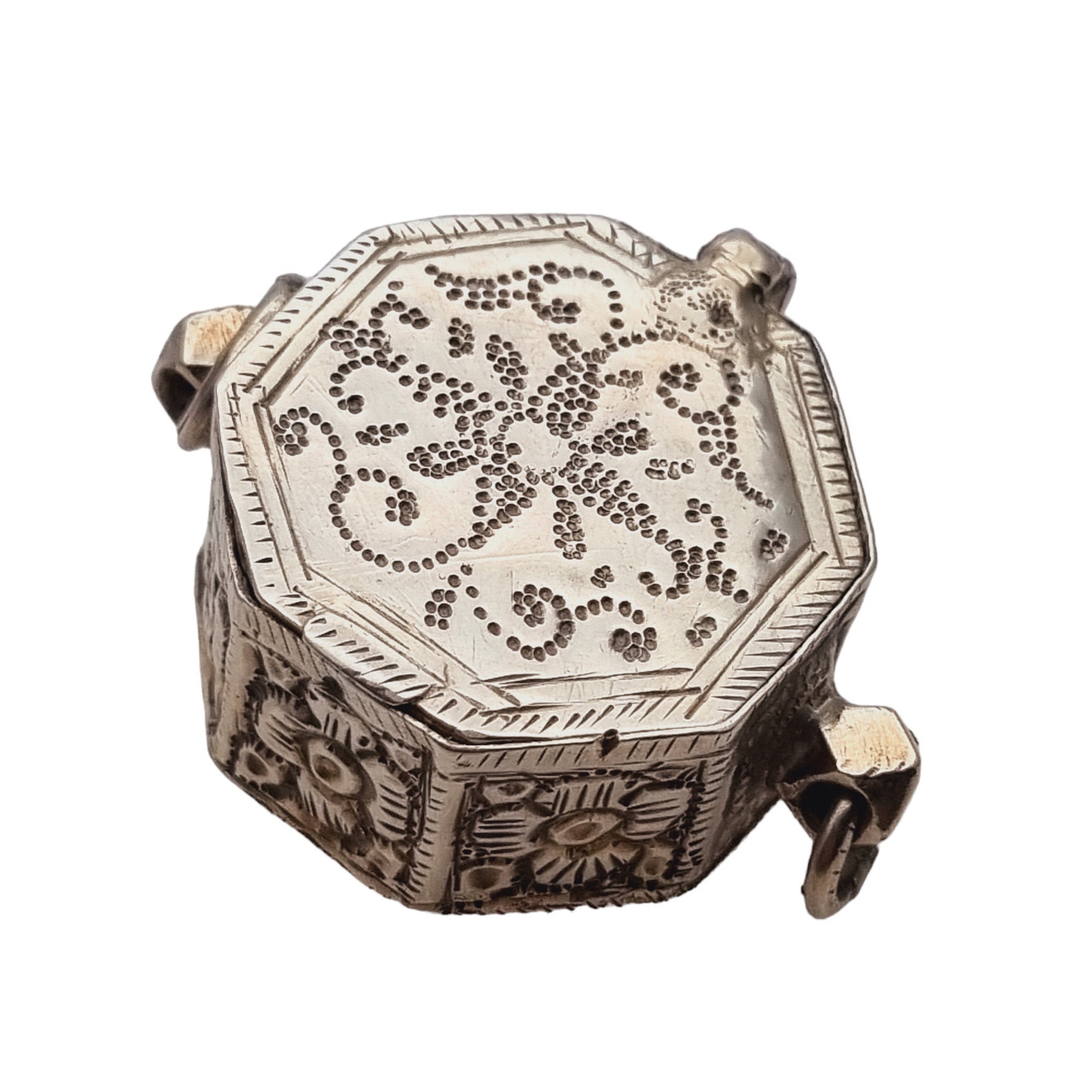 Octagonal Talismanic Amulet in Solid Silver, Embossed, Ethnic Style and ...