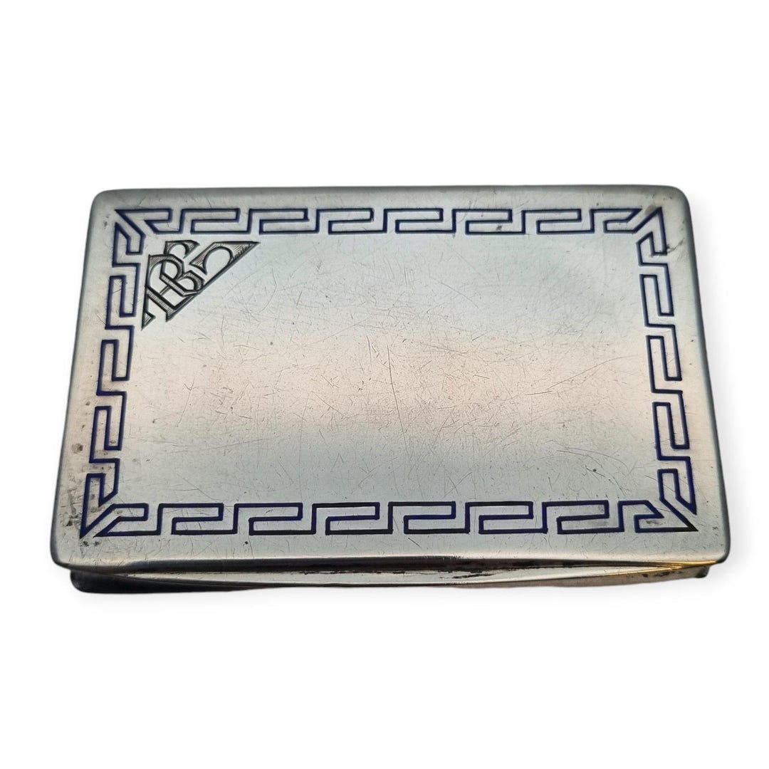Rectangular 800 Silver Box With Blue Enamel Fretwork, Art Deco, Circa ...