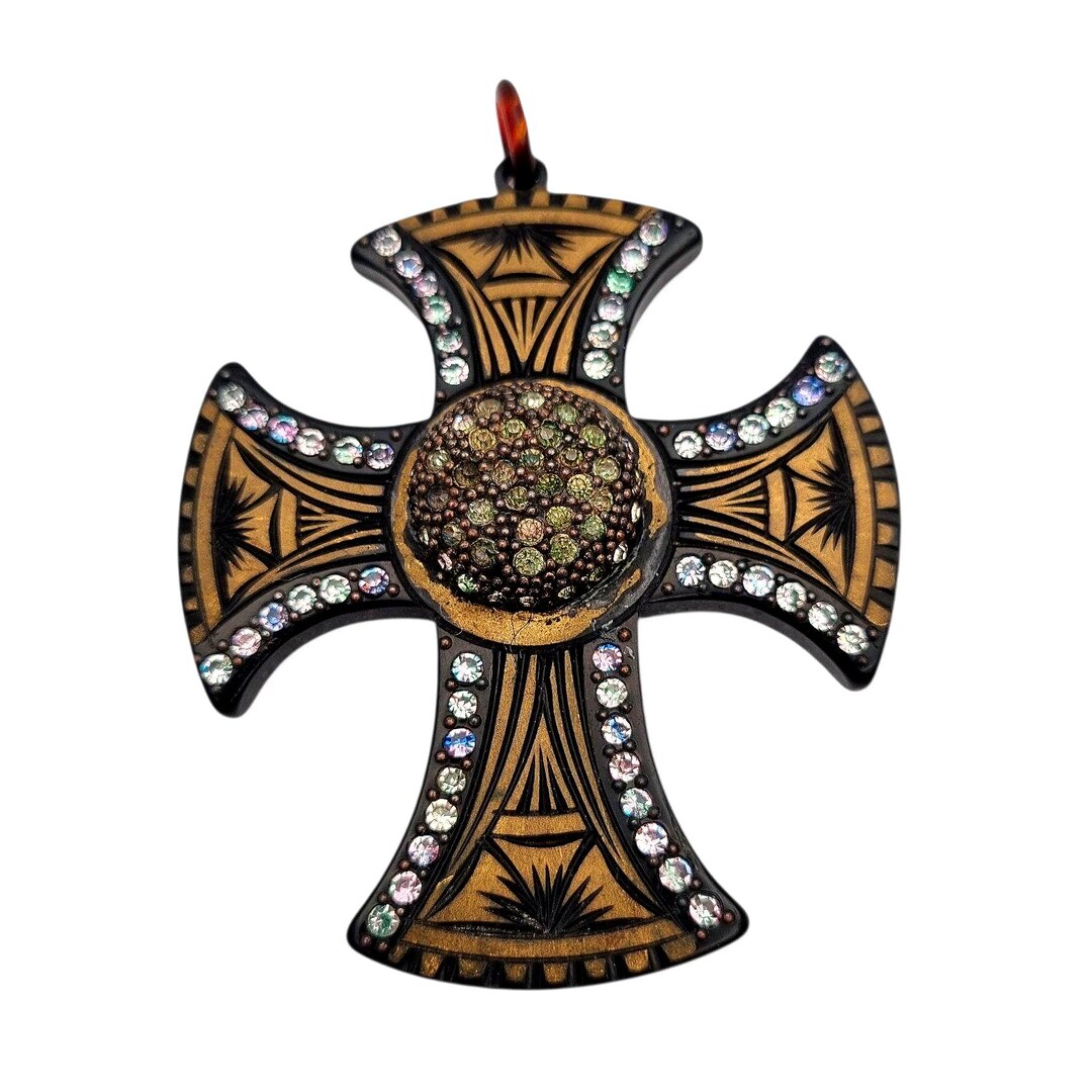 Art Deco Bakelite Cross Pendant, Rhinestone Inlays, 1930s-40s - Etsy