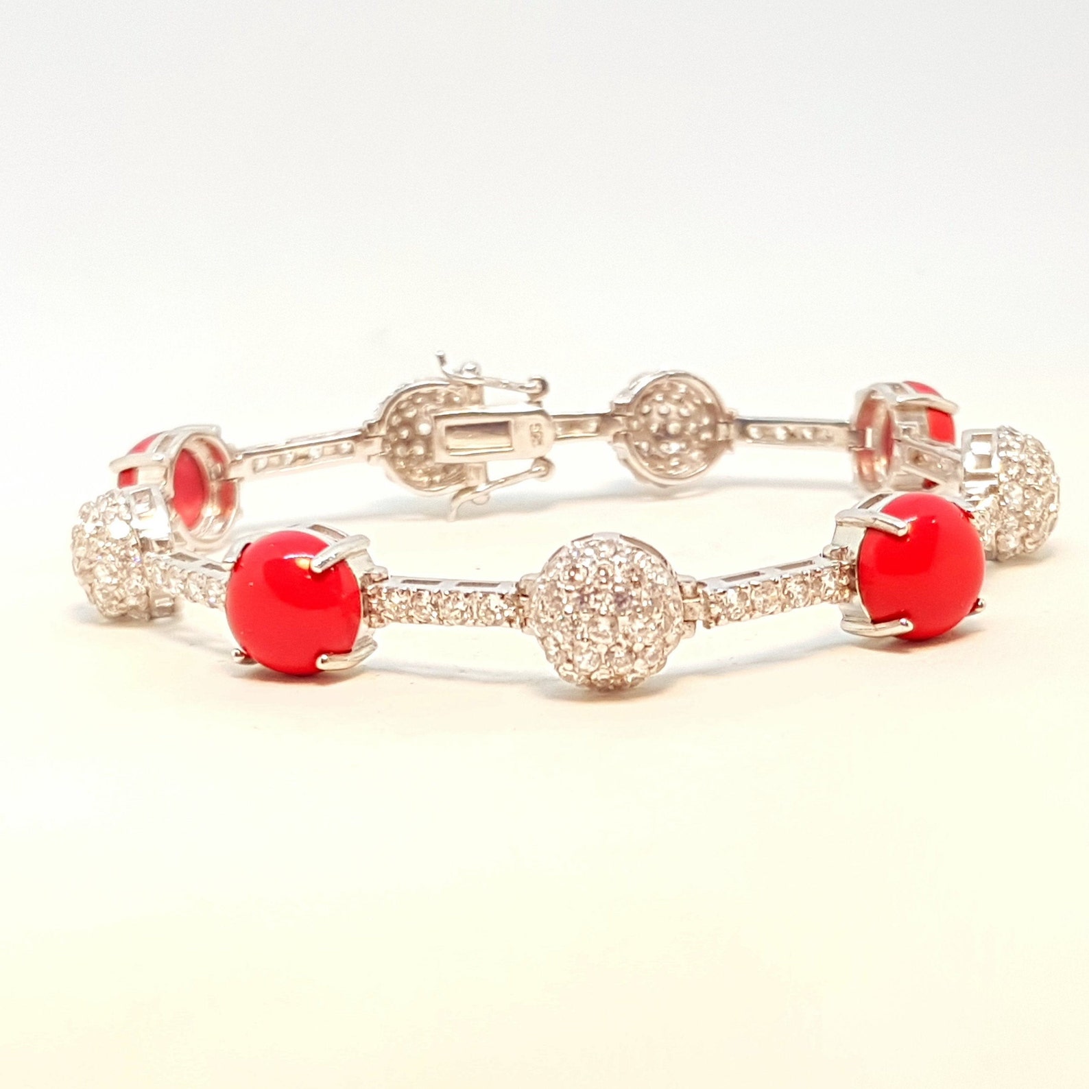 Vintage Silver Bracelet Shiny Bracelet Red Balls Silver - Etsy
