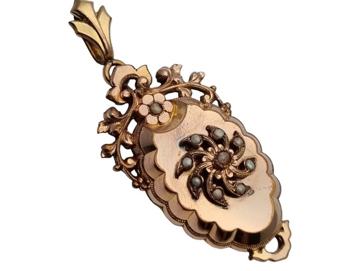 Victorian Medallion Pendant, Vintage Gold Floral Pendant, Small Pearl ...