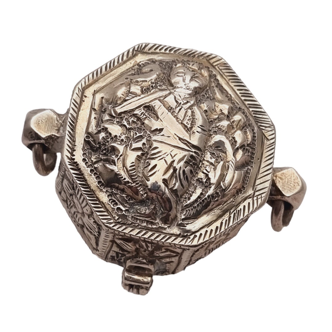 Octagonal Talismanic Amulet in Solid Silver, Embossed, Ethnic Style and ...