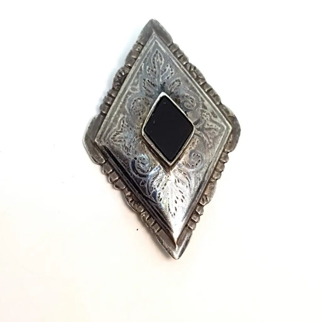 Silver Brooch Black Onyx Stone Rhombus Pin Gifts Fpr Women - Etsy