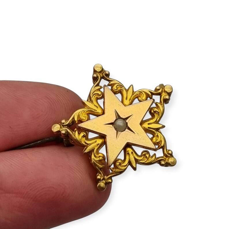 Antique Victorian Star Brooch for Women, FIX Gold With Pearl ...