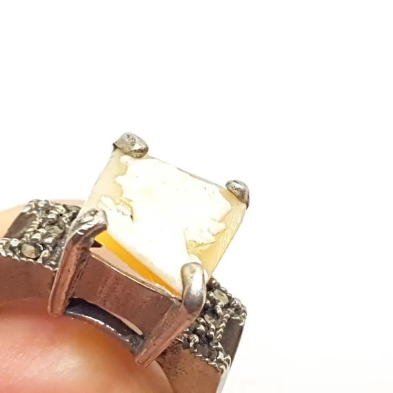 Large square carved shell cameo ring, sterling silver… - Gem
