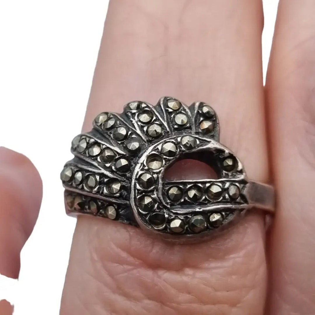 Vintage Sterling Silver Art Deco Ring With Marcasite for Women ...