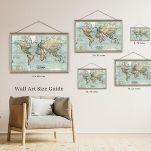 Vintage World Map Wall Hanging, Vintage School Map Wall Chart, Antique ...