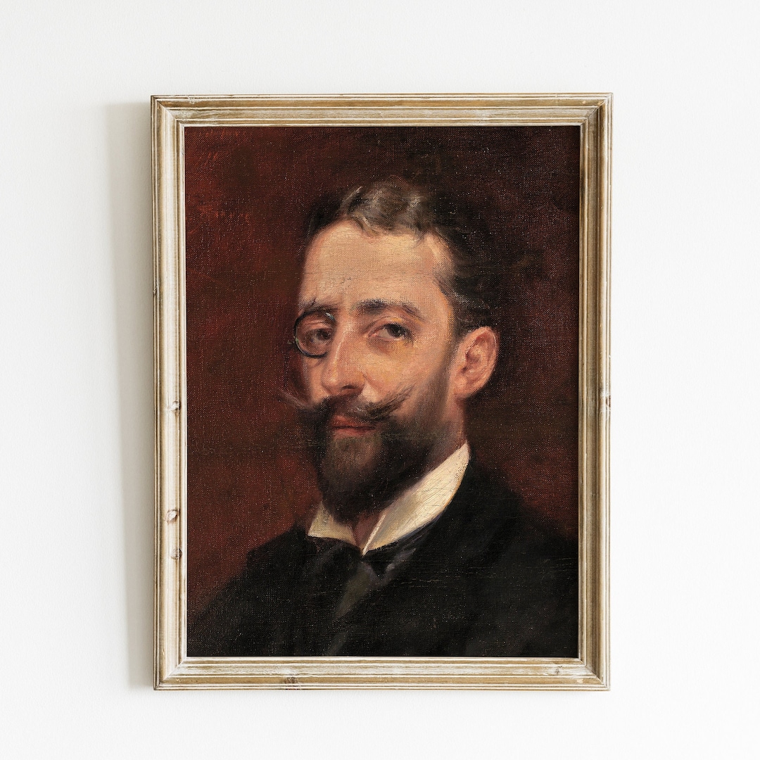 Vintage Male Portrait Print, Antique Male Portrait Painting, Man With ...
