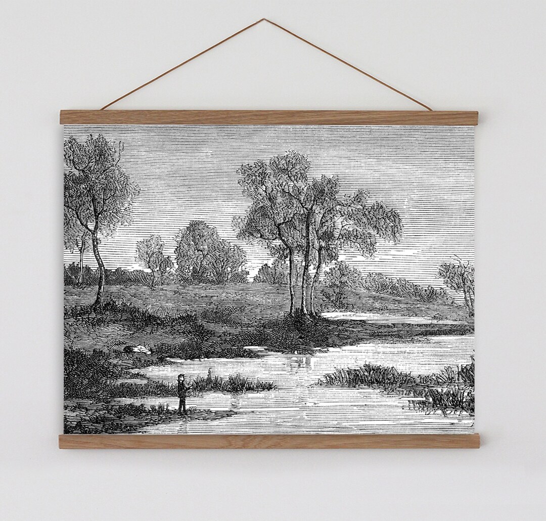 Landscape Etching, Landscape Drawing, Vintage Etching, Farmhouse Print ...