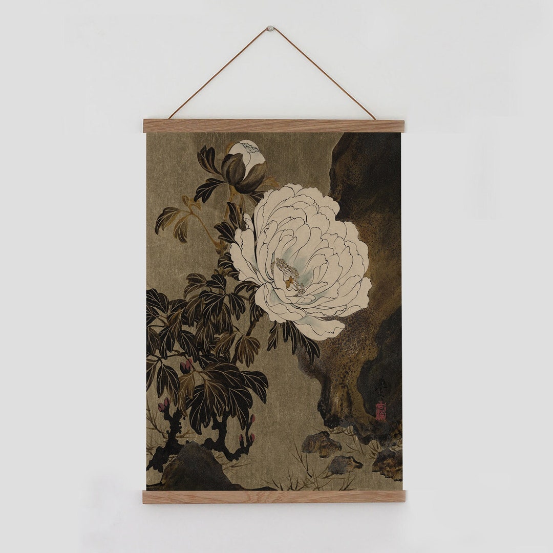 Japanese Peony Floral Wall Hanging, Moody Floral Wall Hanging, Dark Floral Wall Hanging ...