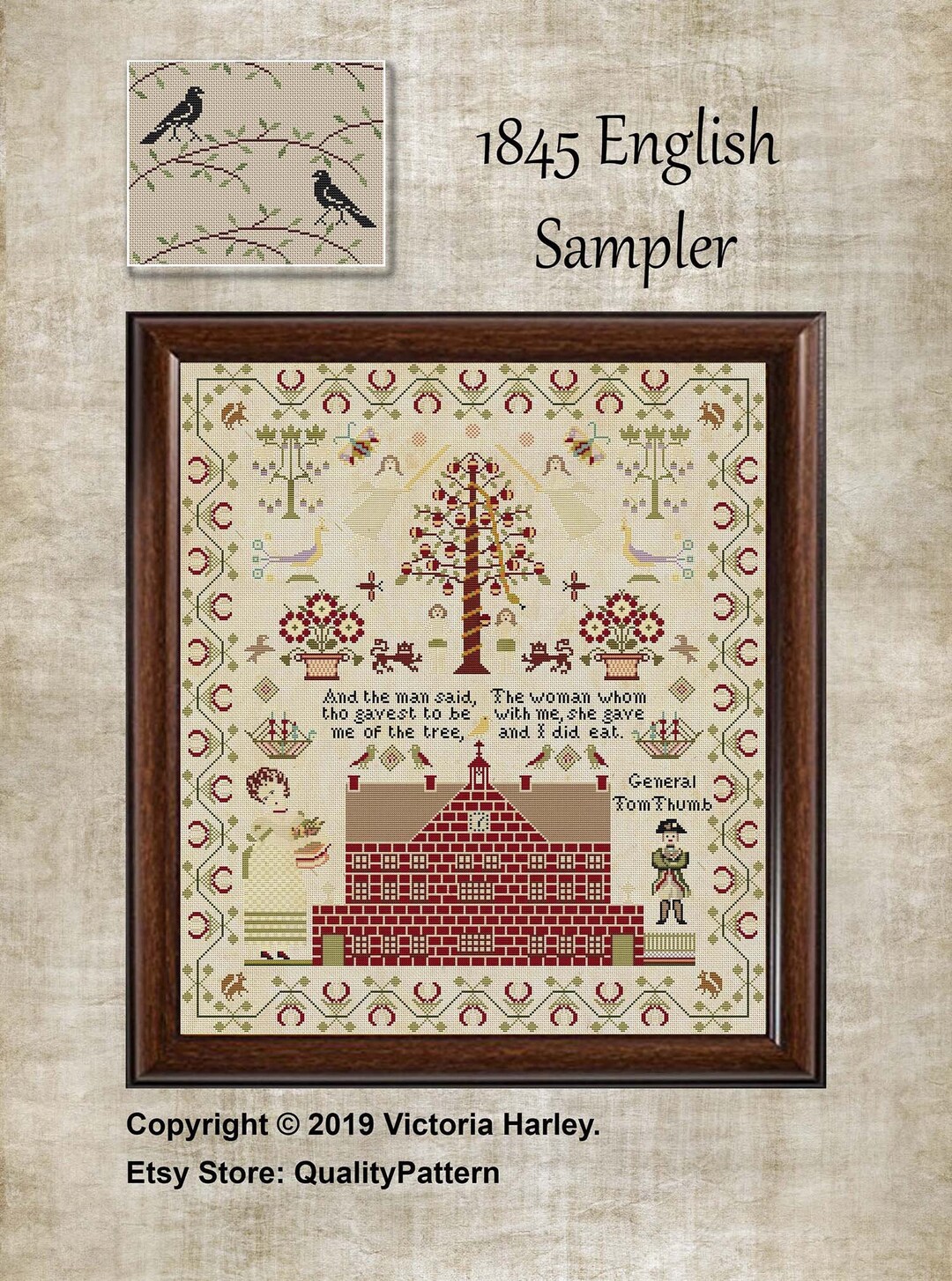 RARE Antique English 1845 Sampler Reproduction Cross Stitch Counted ...