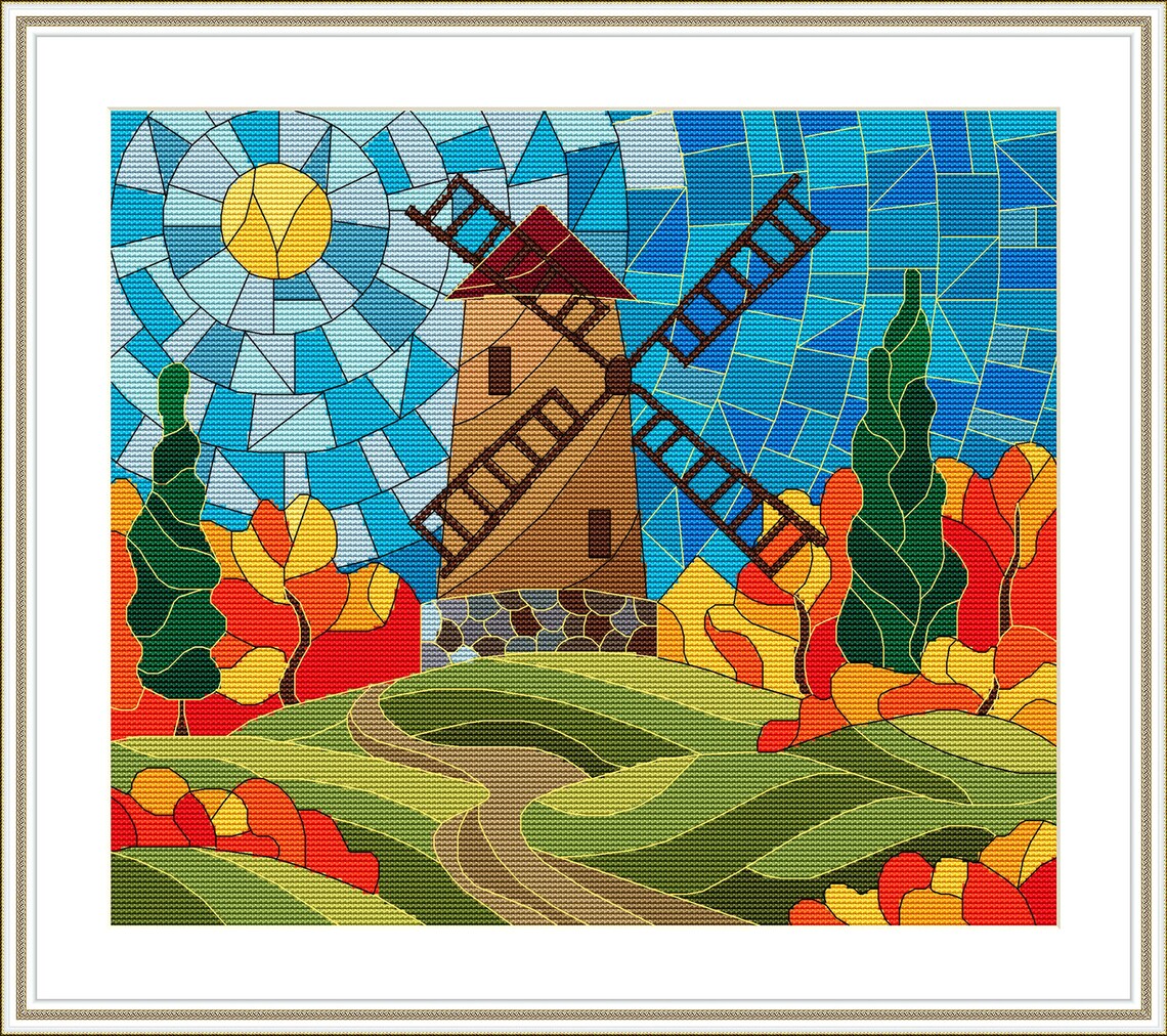 Cross Stitch Pattern Dutch Windmill in Autumn Colors PDF Instant ...