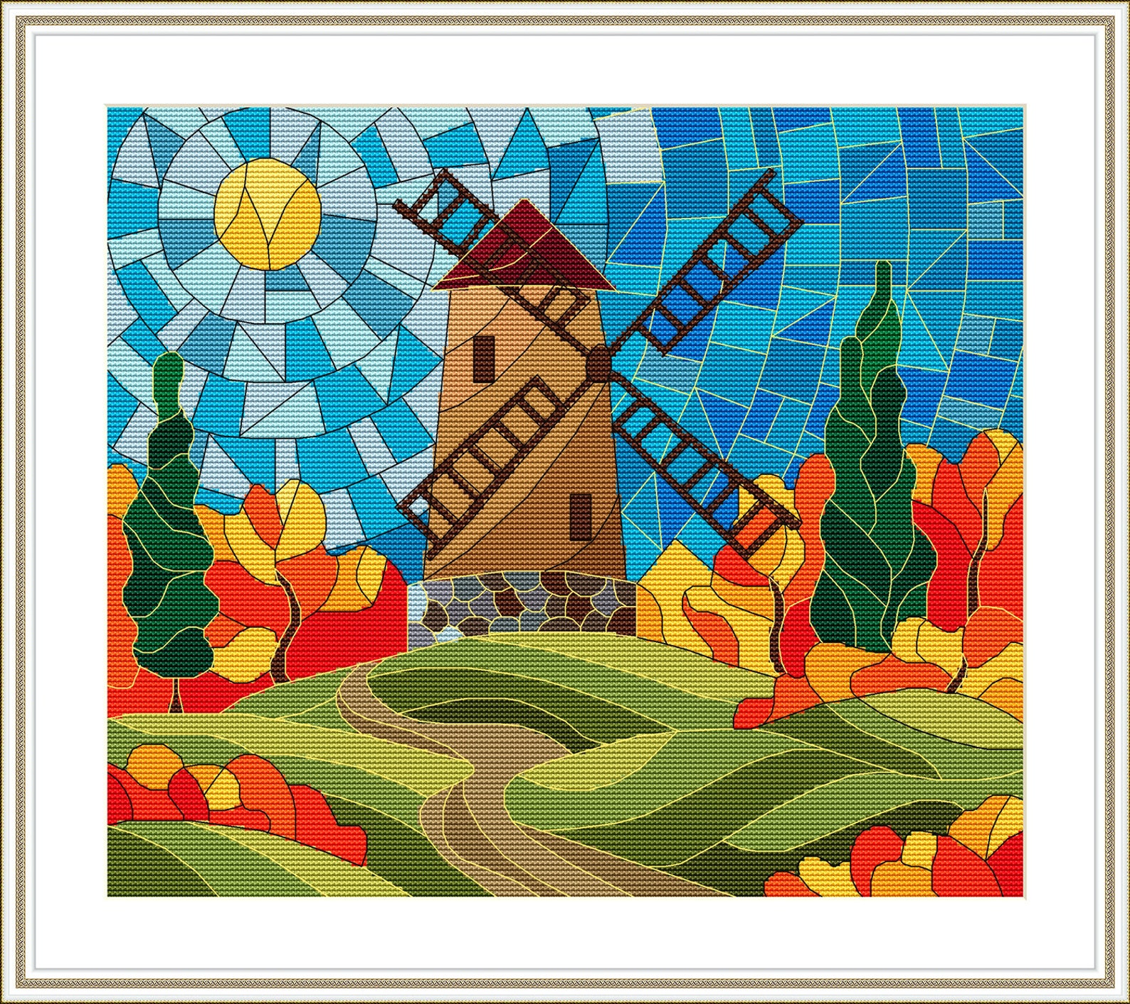 Cross Stitch Pattern Dutch Windmill in Autumn Colors PDF Instant ...
