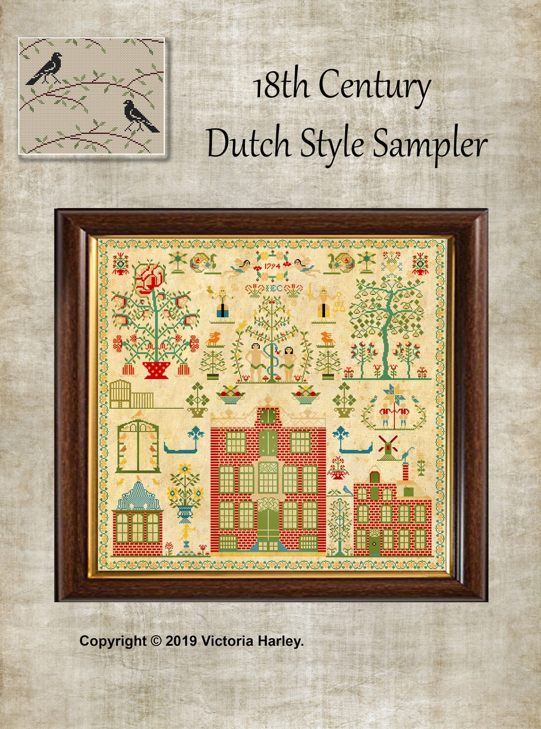 Antique 1794 Dutch Sampler Reproduction Cross Stitch Counted Chart PDF ...