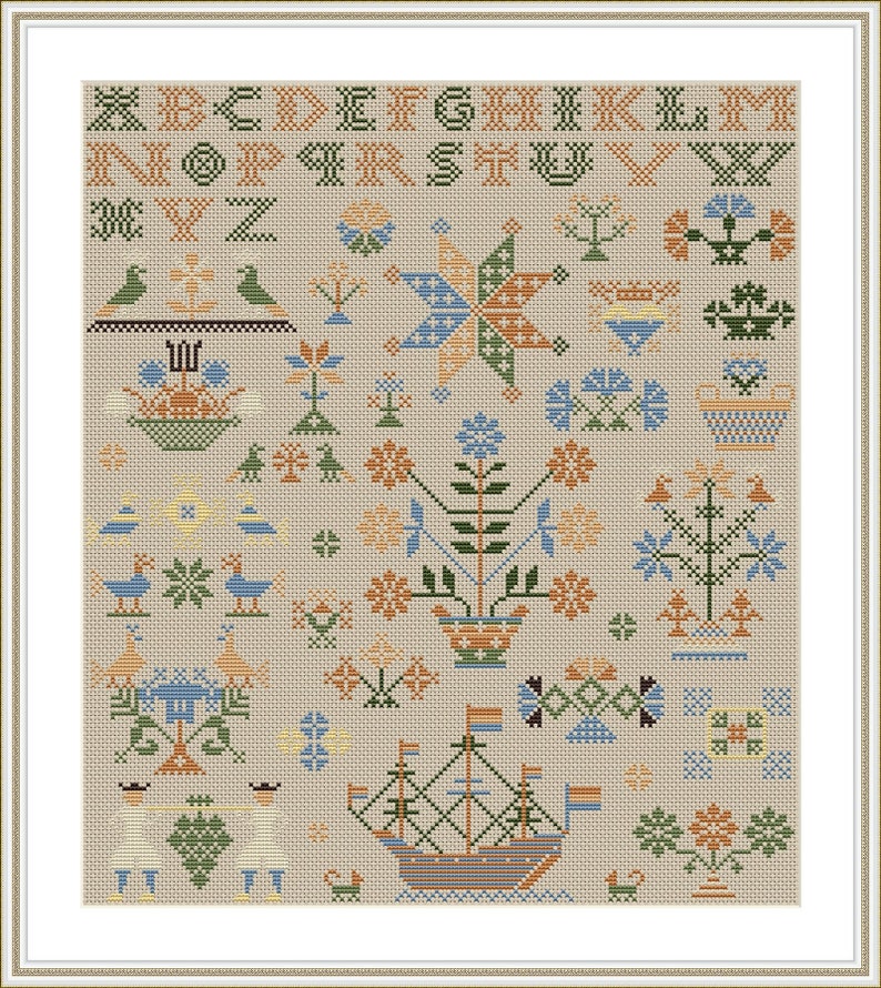 Antique 1818 Dutch Sampler Reproduction Cross Stitch Counted Chart PDF ...