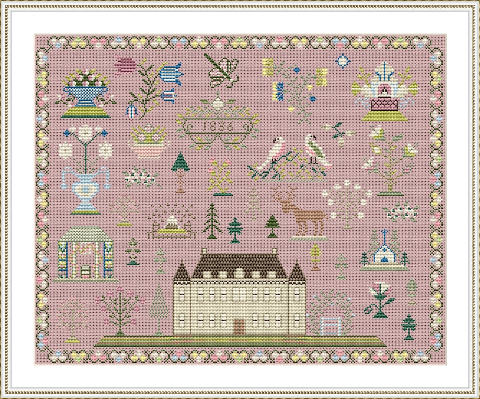 Craft Supplies & Tools Patterns Antique French 1846 Mill Sampler ...