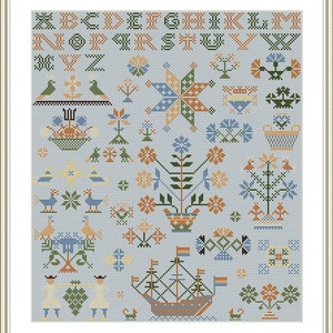 Antique 1818 Dutch Sampler Reproduction Cross Stitch Counted Chart PDF ...
