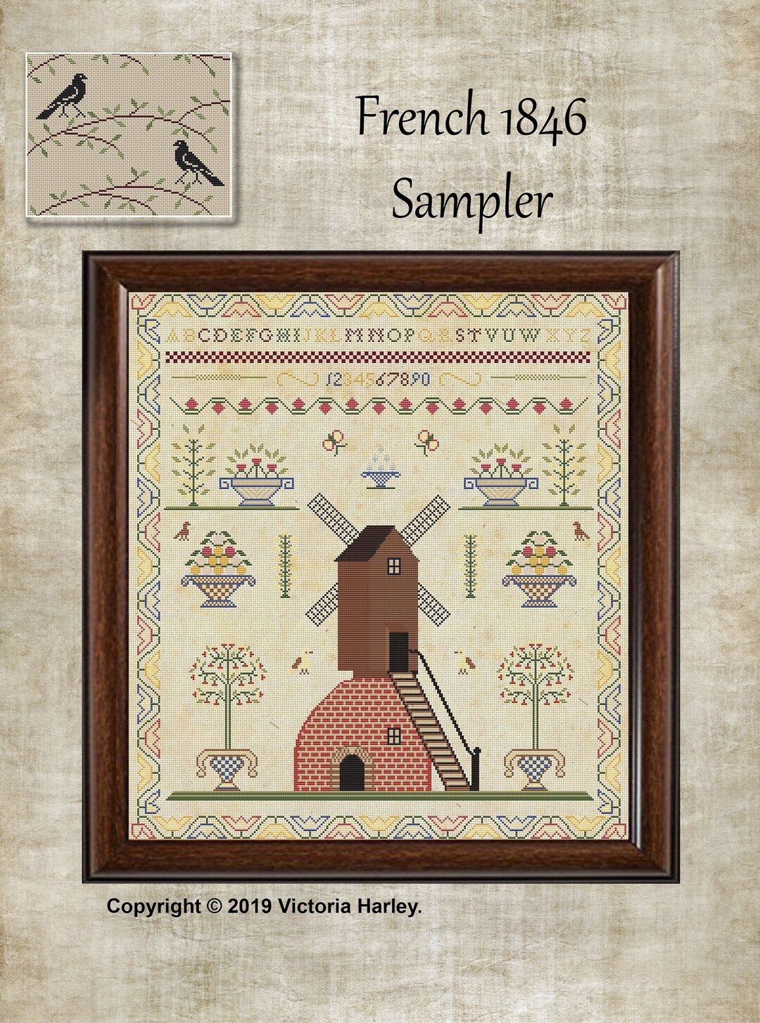 Antique French 1846 Mill Sampler Reproduction Cross Stitch Counted ...