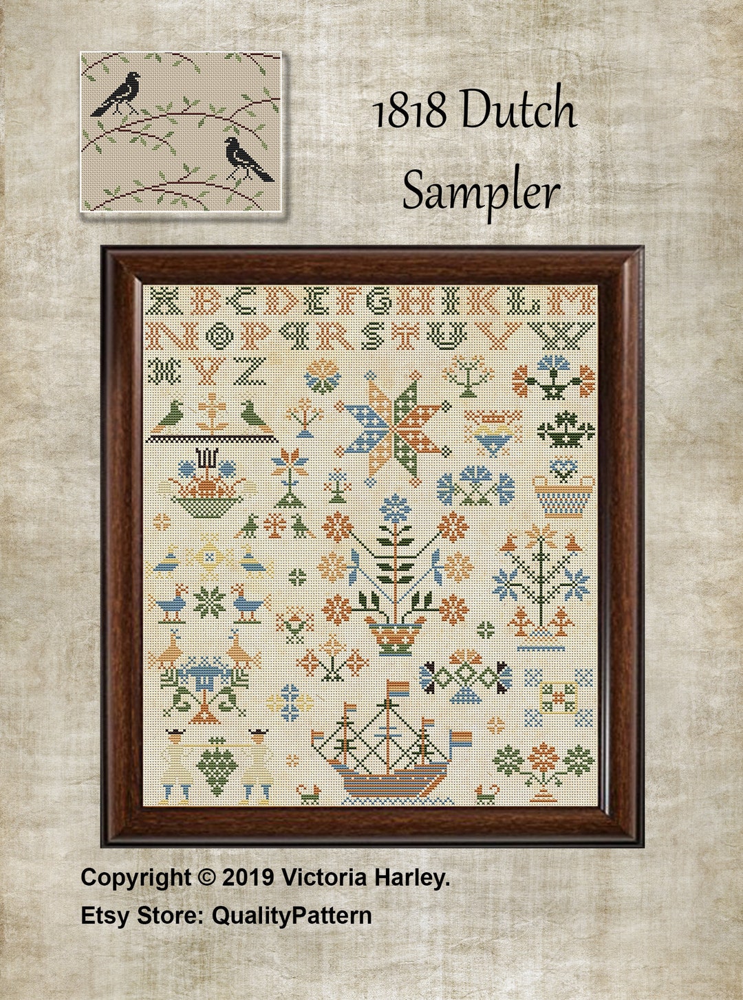 Antique 1818 Dutch Sampler Reproduction Cross Stitch Counted Chart PDF ...